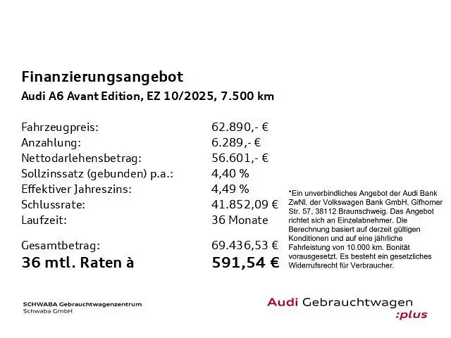 Gebraucht Audi A6 Edition .1 204 PS (2025) in Gersthofen - 62.890 ...